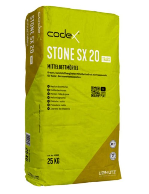 codex STONE SX 20 TRASS Mittelbettmörtel hellgrau - 25 kg (4024709623007)